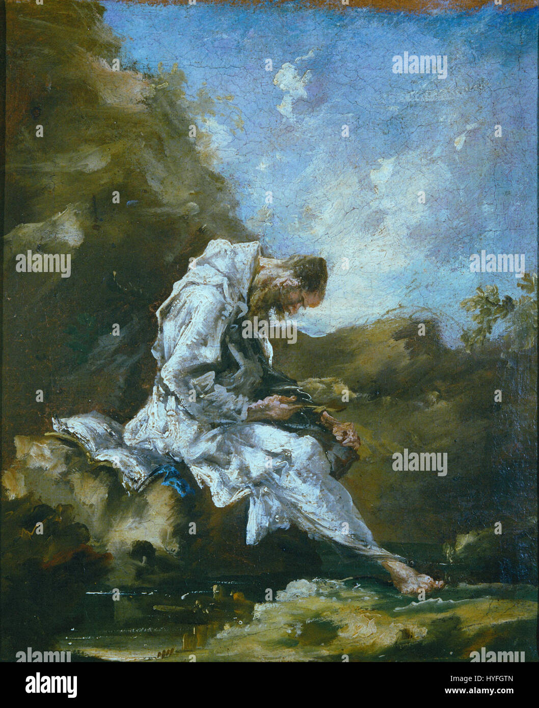 'Hermit in the Desert' by Alessandro Magnasco is a painting from the ...