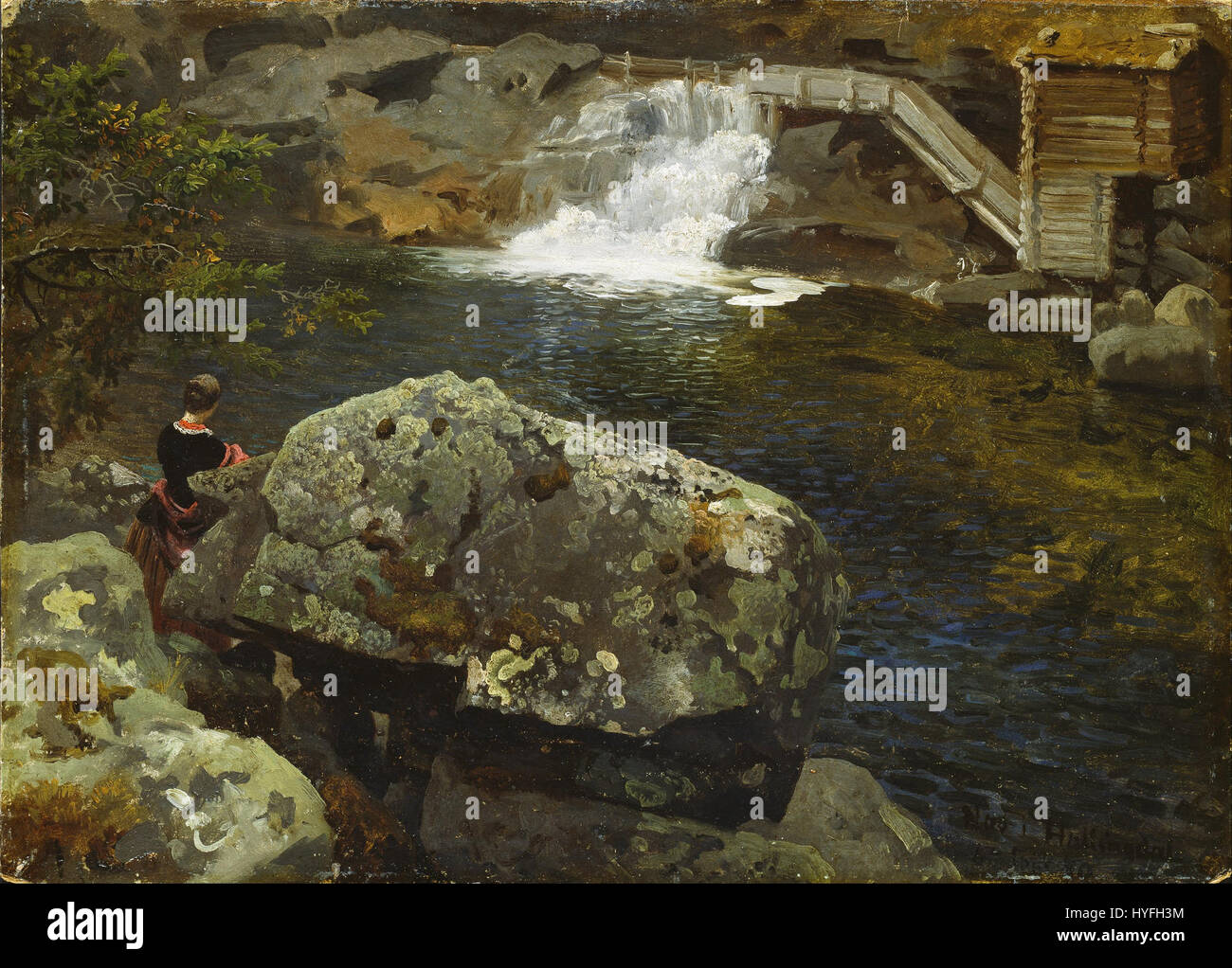 'By the Mill Pond' is a landscape painting by Hans Gude, a Norwegian ...