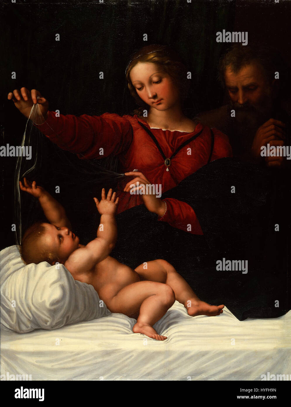 The 'Holy Family' by Raphael's workshop depicts the Virgin Mary, Joseph ...