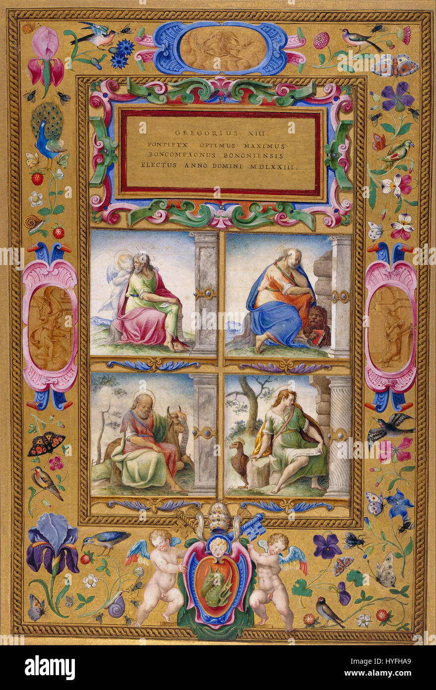This artwork depicts the Four Evangelists: Matthew, Mark, Luke, and ...
