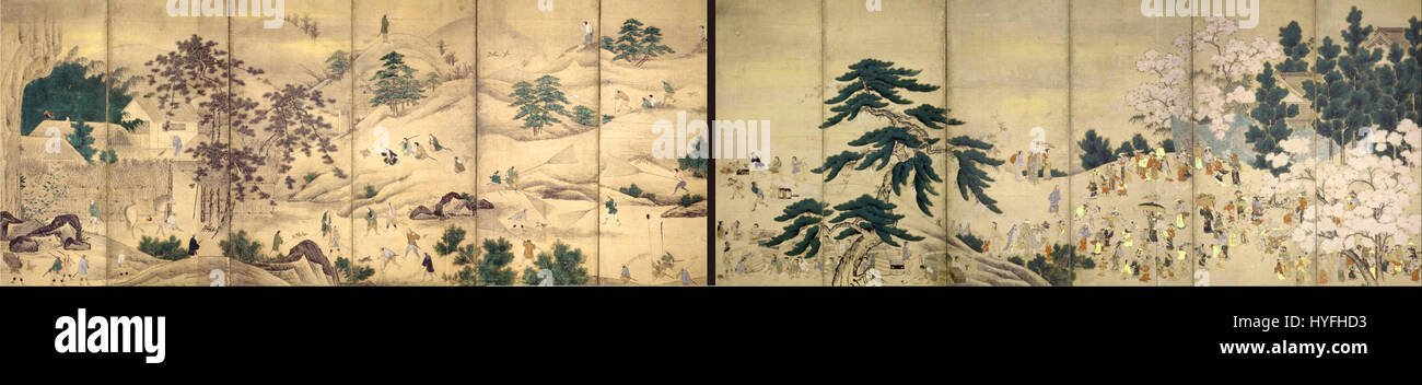 Attributed to Unkoku Togan, 'Cherry Blossoms Viewing and Falconry ...