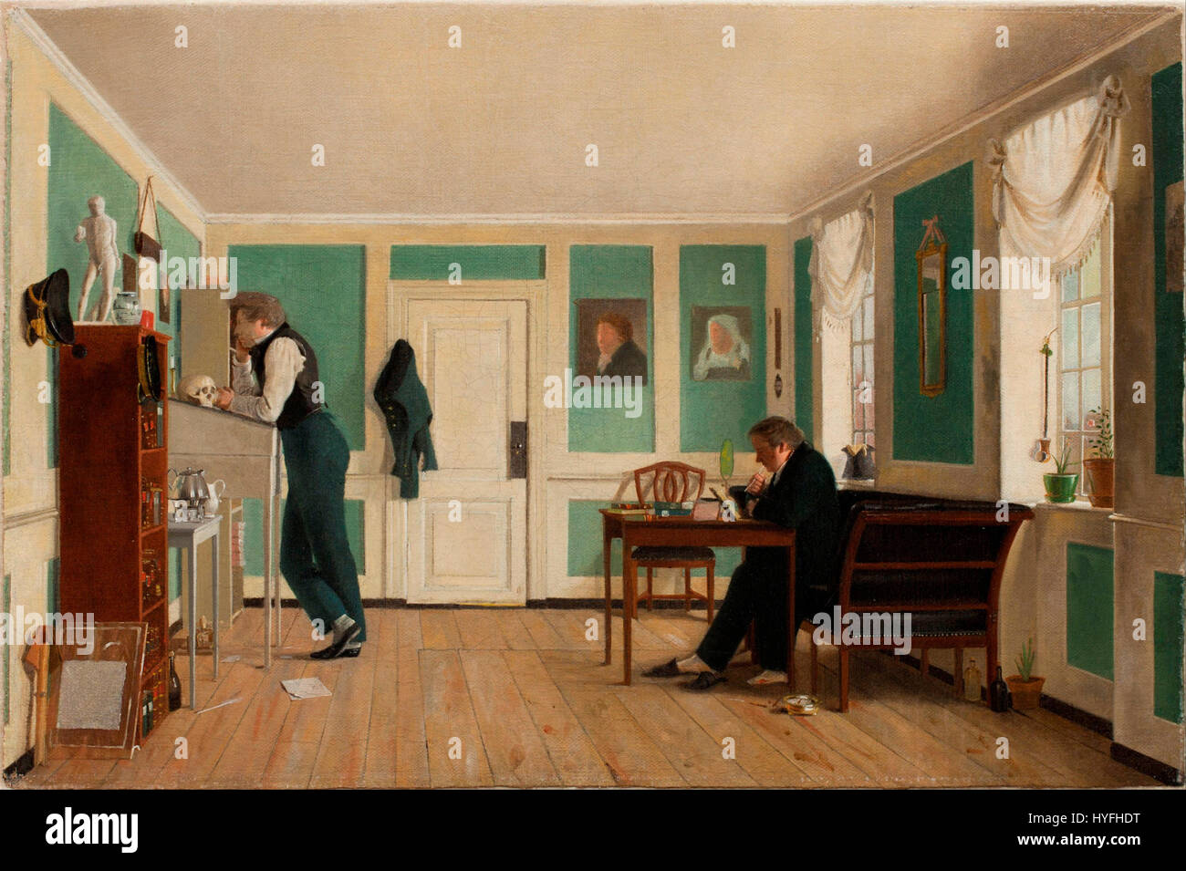 A painting by Wilhelm Bendz depicting an interior scene on Amaliegade ...