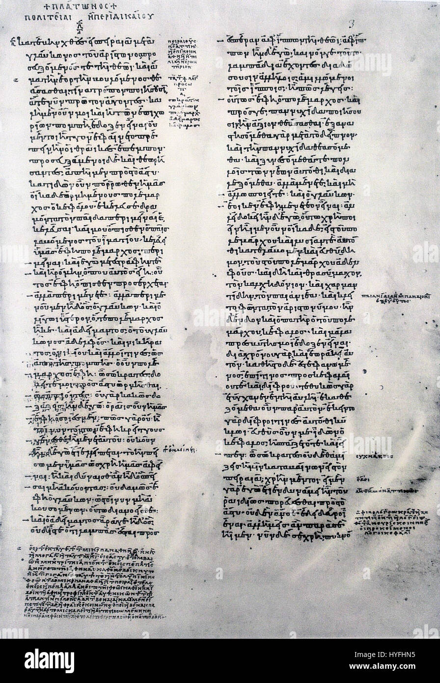 Politeia beginning. Codex Parisinus graecus 1807 Stock Photo - Alamy