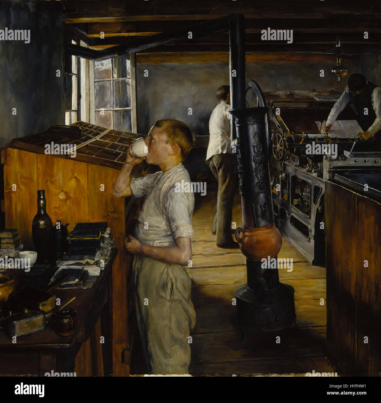 This painting by Charles Frederick Ulrich features a typesetter at work ...