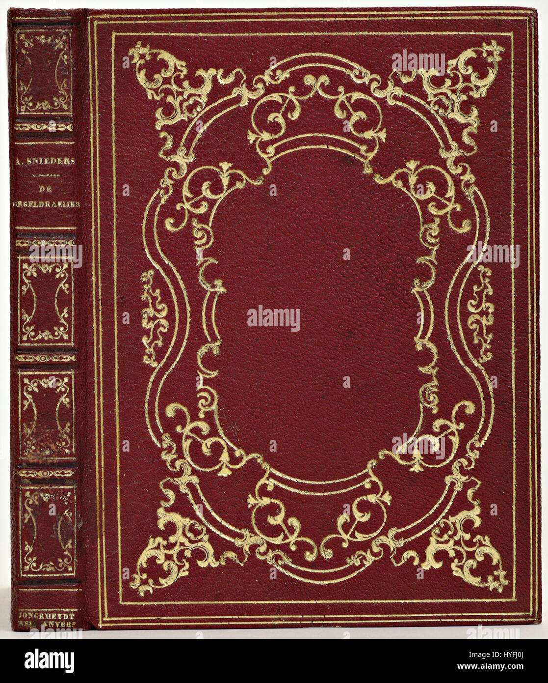 A red shagreen bookbinding, historically used for decorative and ...