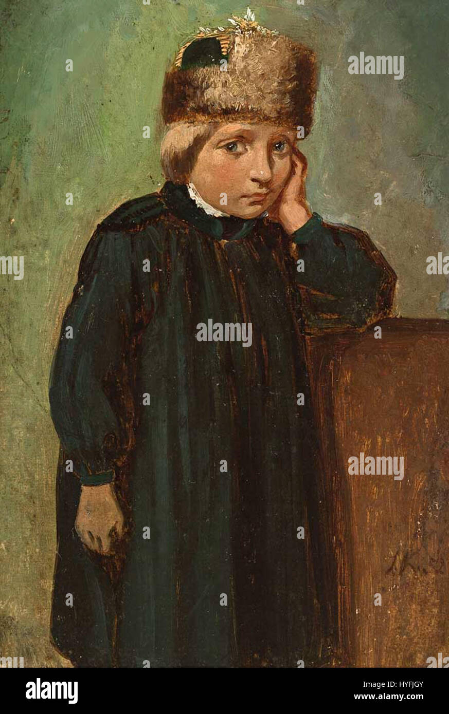 Ludwig Knaus' painting 'Knabe in hessischer Tracht' depicts a young boy ...