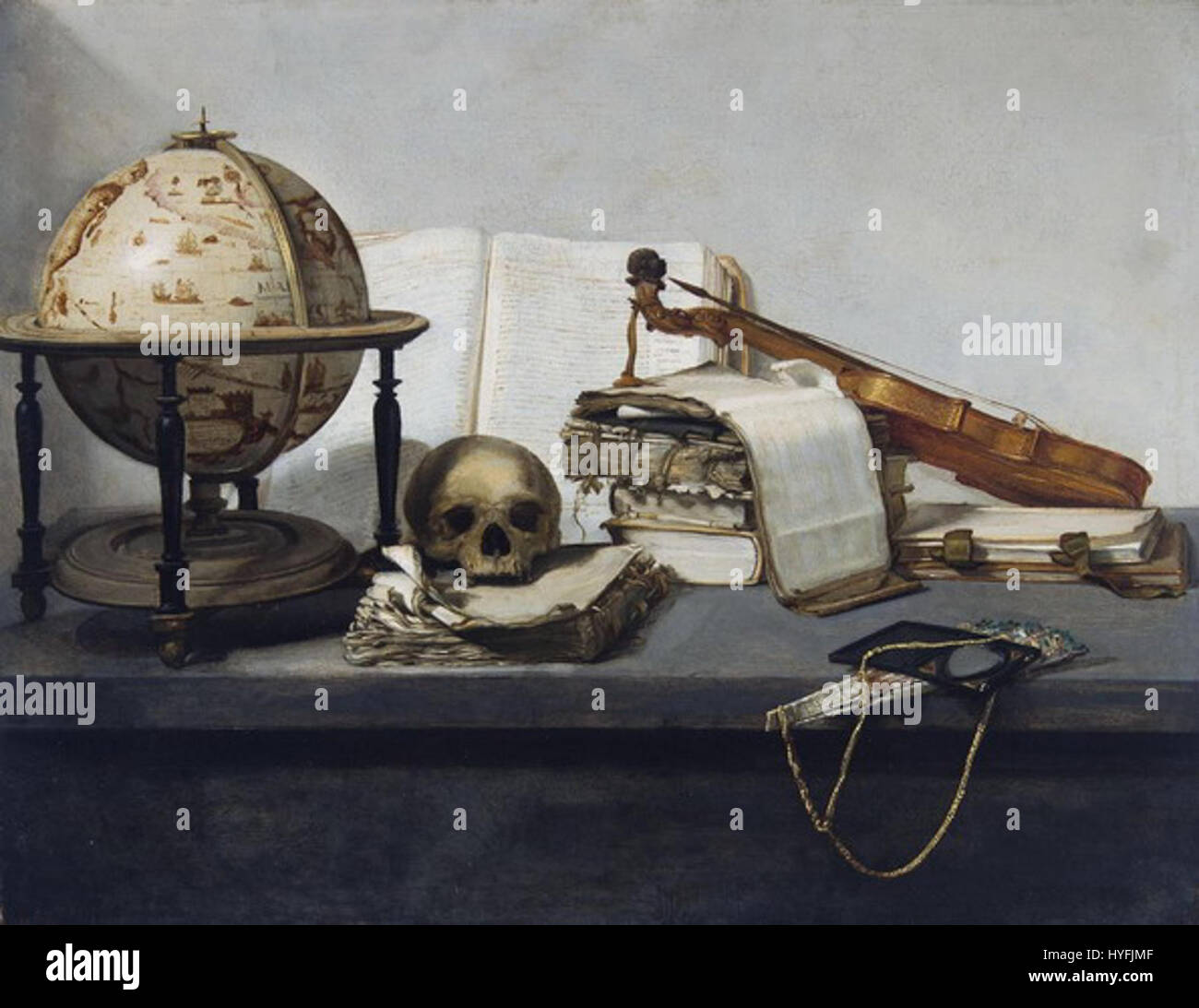 Jan Davidsz de Heem’s 'Vanitas Still Life with Books, a Globe, a Skull ...