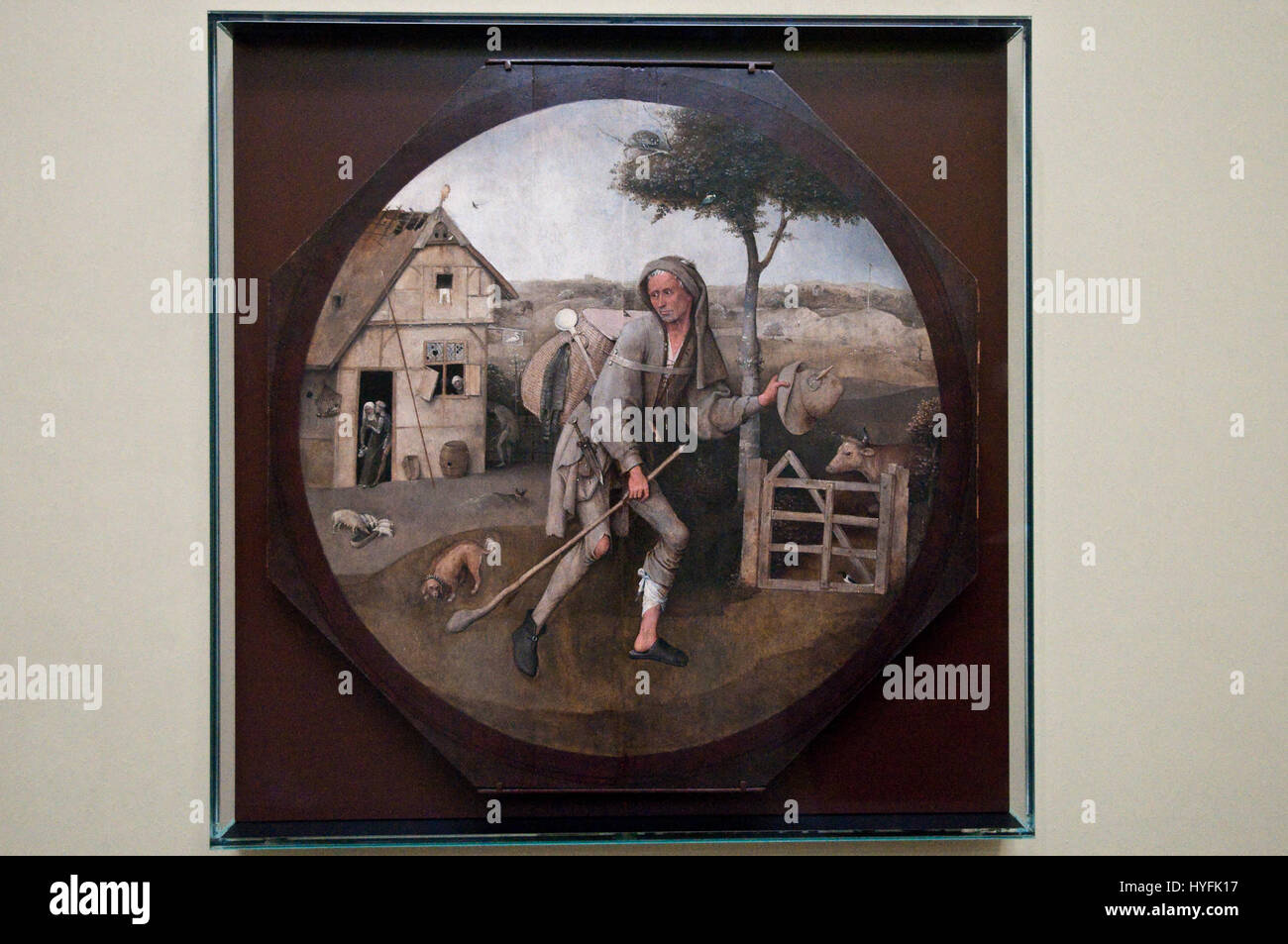 This work, attributed to Hieronymus Bosch, depicts a market scene with ...