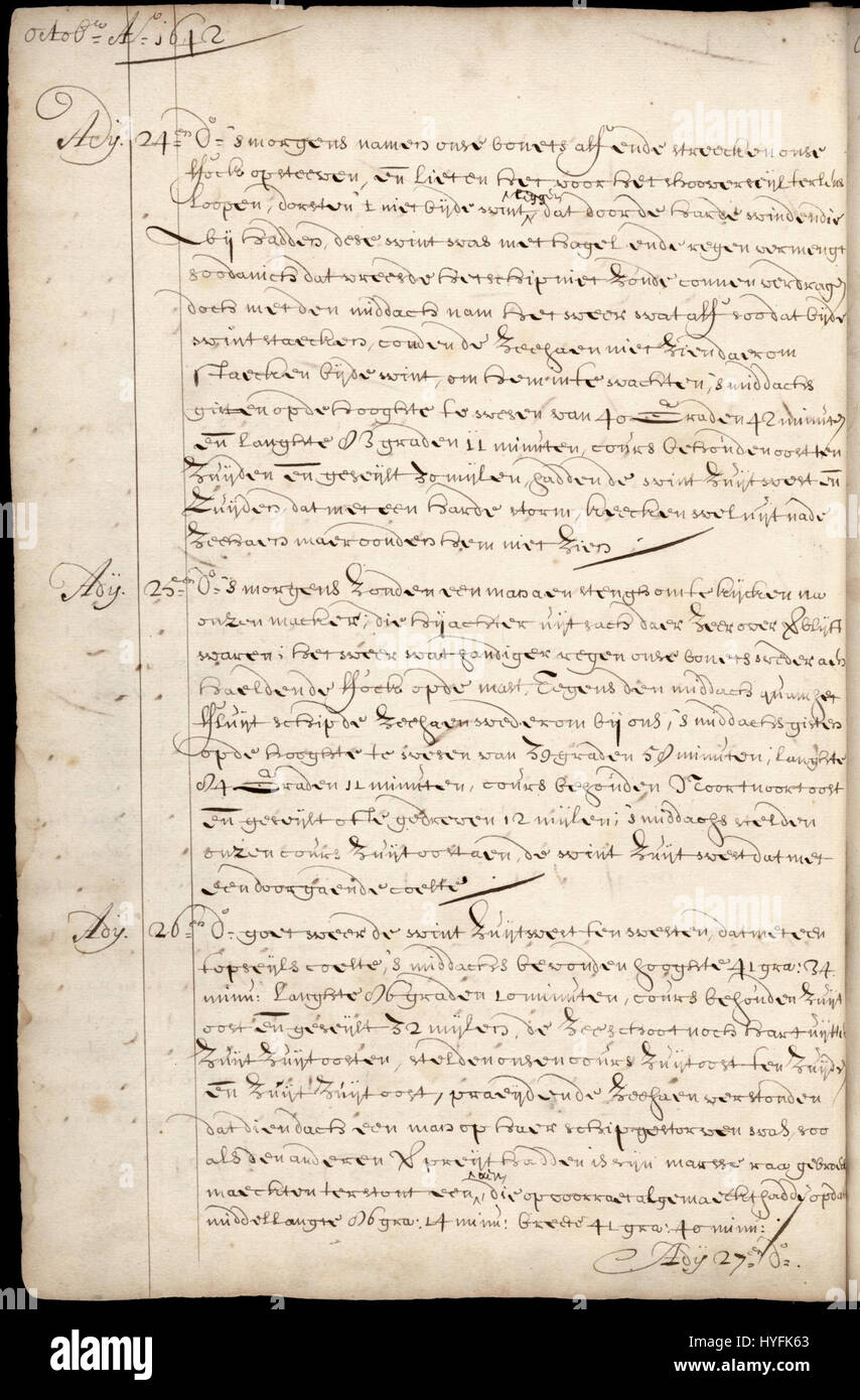 The Scheepsjournaal (Ship's Journal) by Abel Tasman, dated from 16th ...