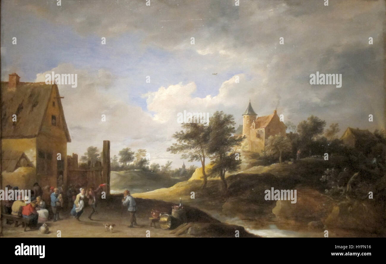 'Landscape with Peasants Dancing' by David Teniers II showcases a ...