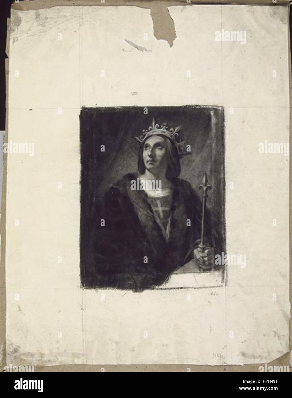 This artwork depicts Saint Louis IX, an important French king, in a ...