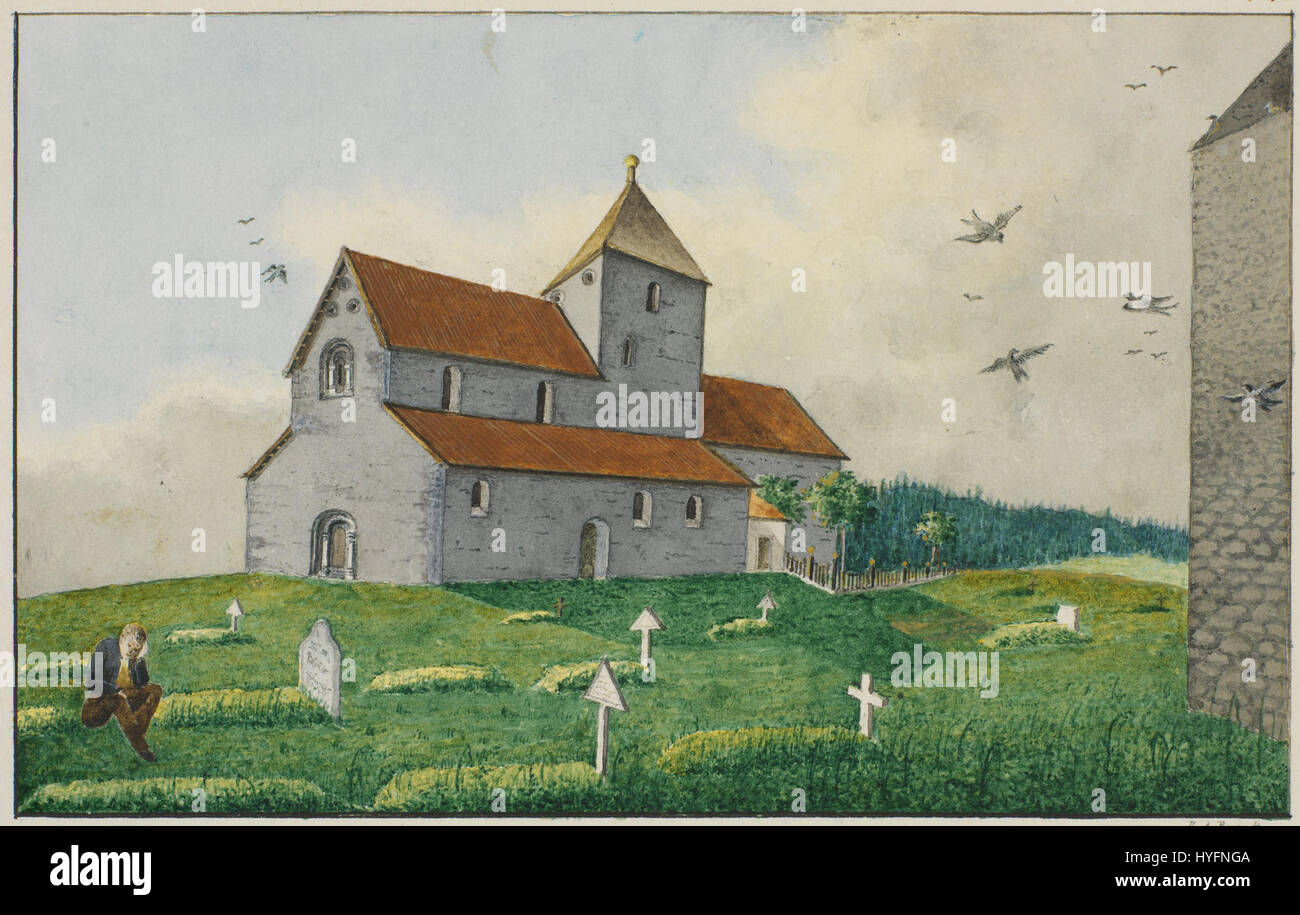This image depicts the Gran Church (Grans Hovedkirke) and the northern ...