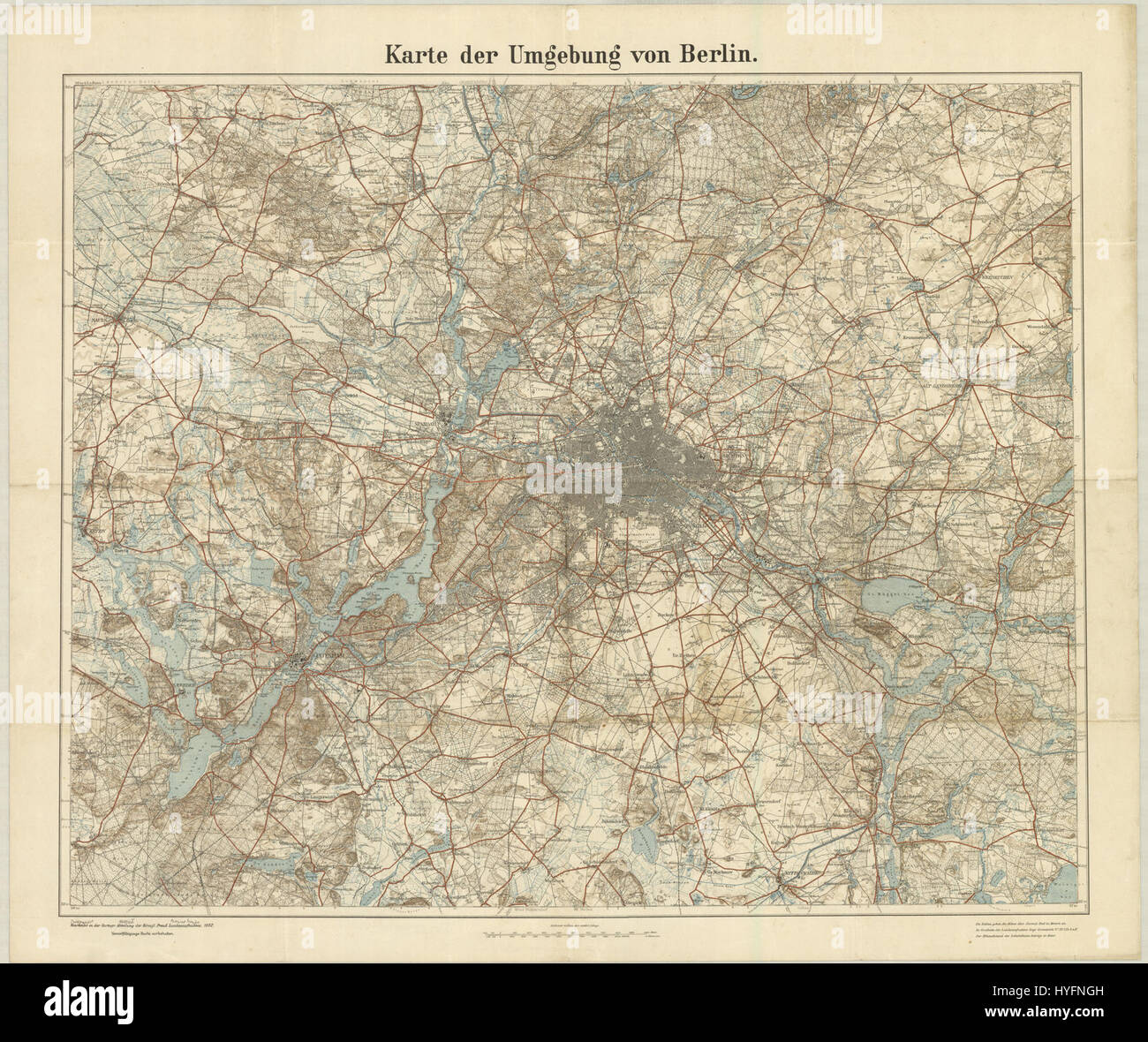 A map showing the surroundings of Berlin from 1912, providing a ...