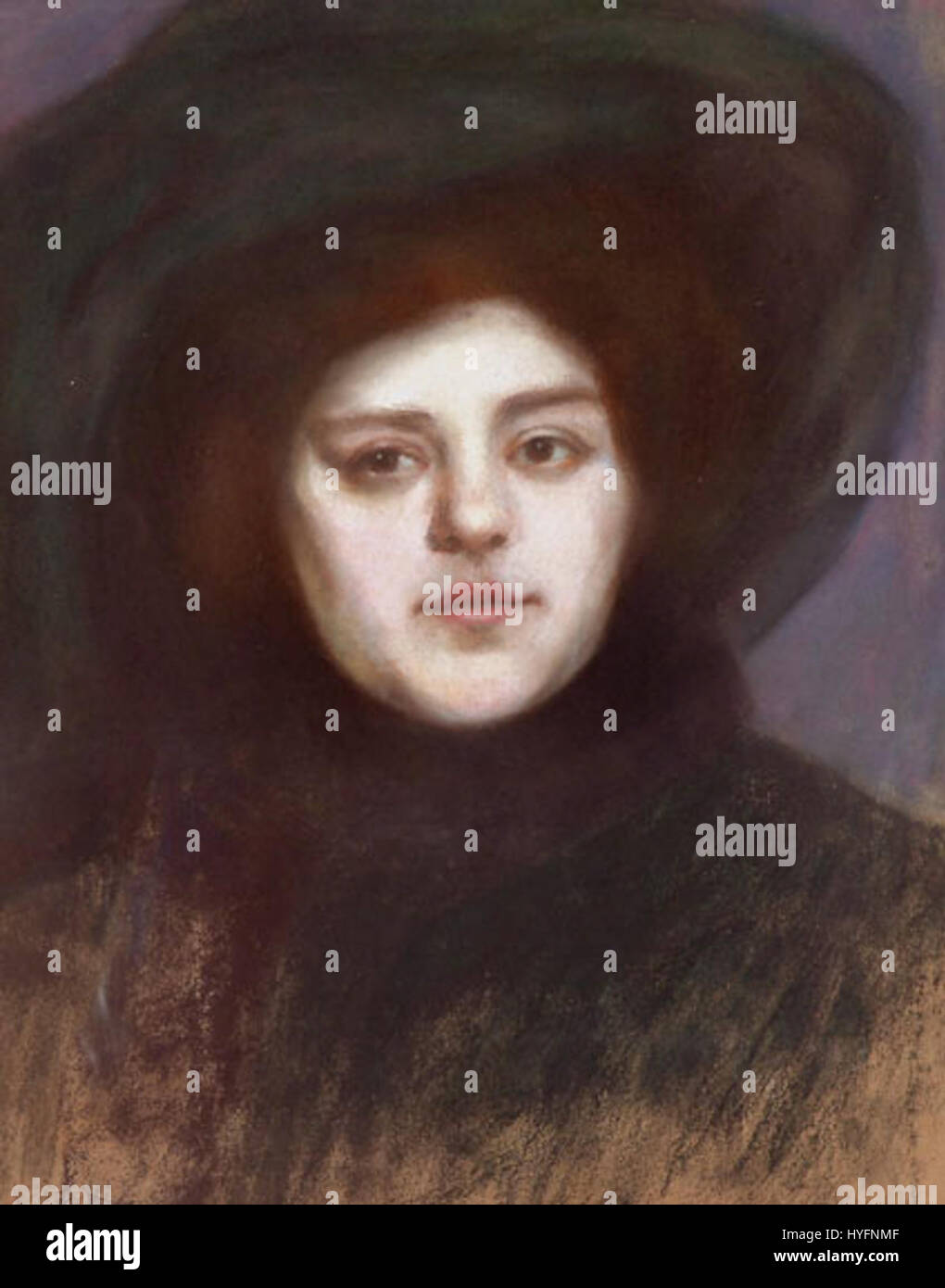 The painting 'Lady Wearing Black Hat' by Rippl showcases a woman ...