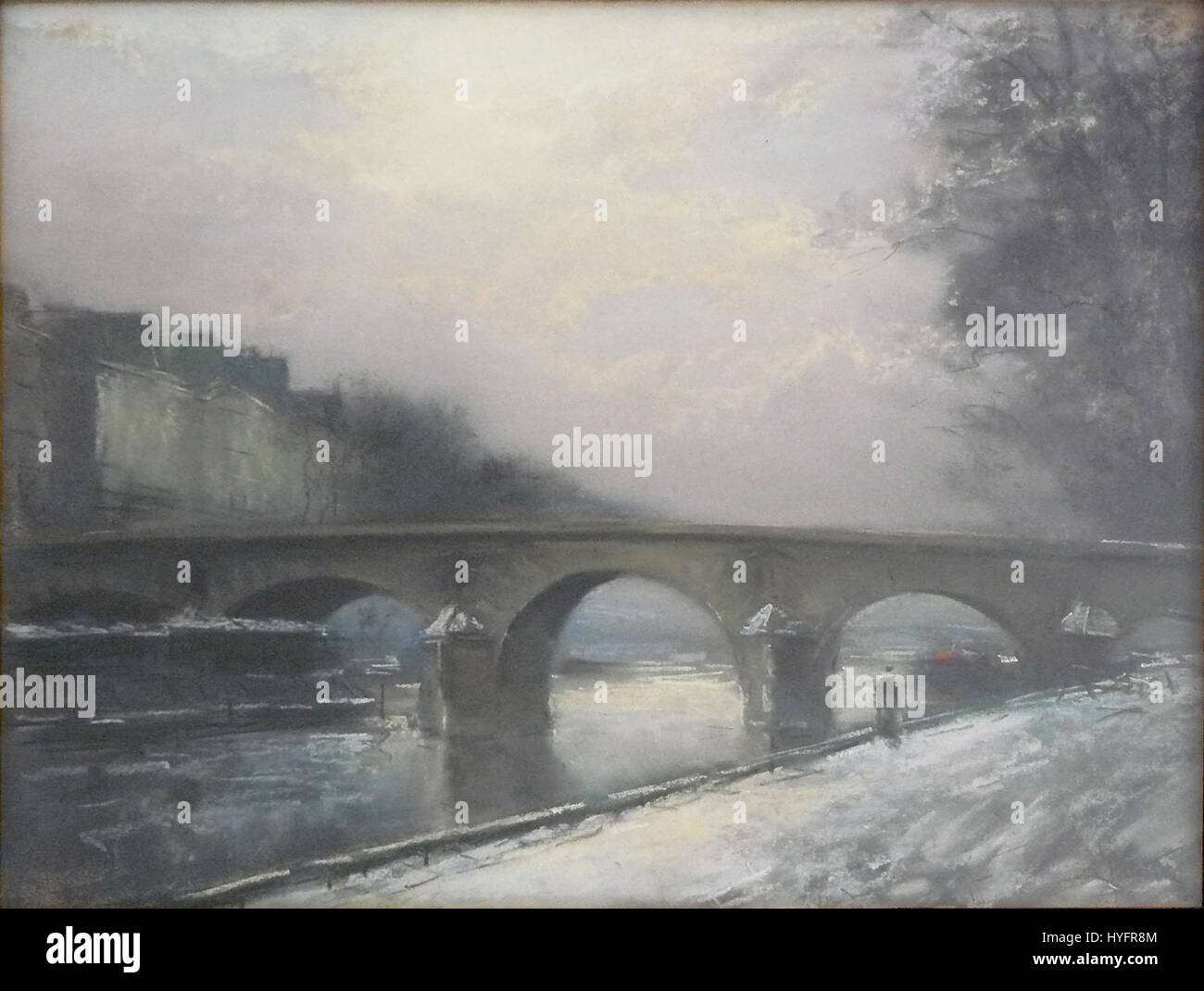 'Le Pont Marie l'Hiver' by Pelletier P.J. is a pastel painting of the ...
