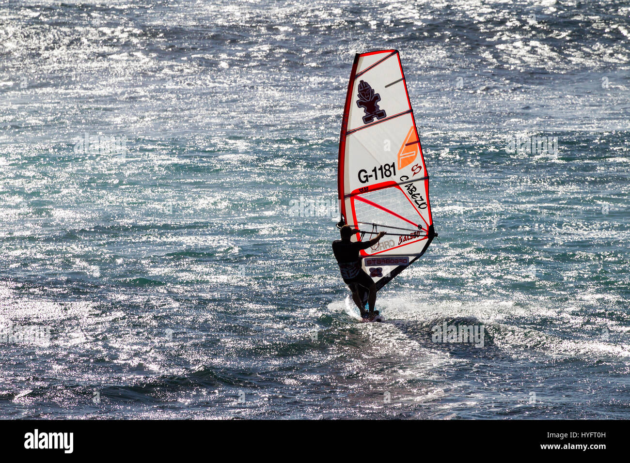 Windsurfing at surfers point south of Margaret river, South Western ...