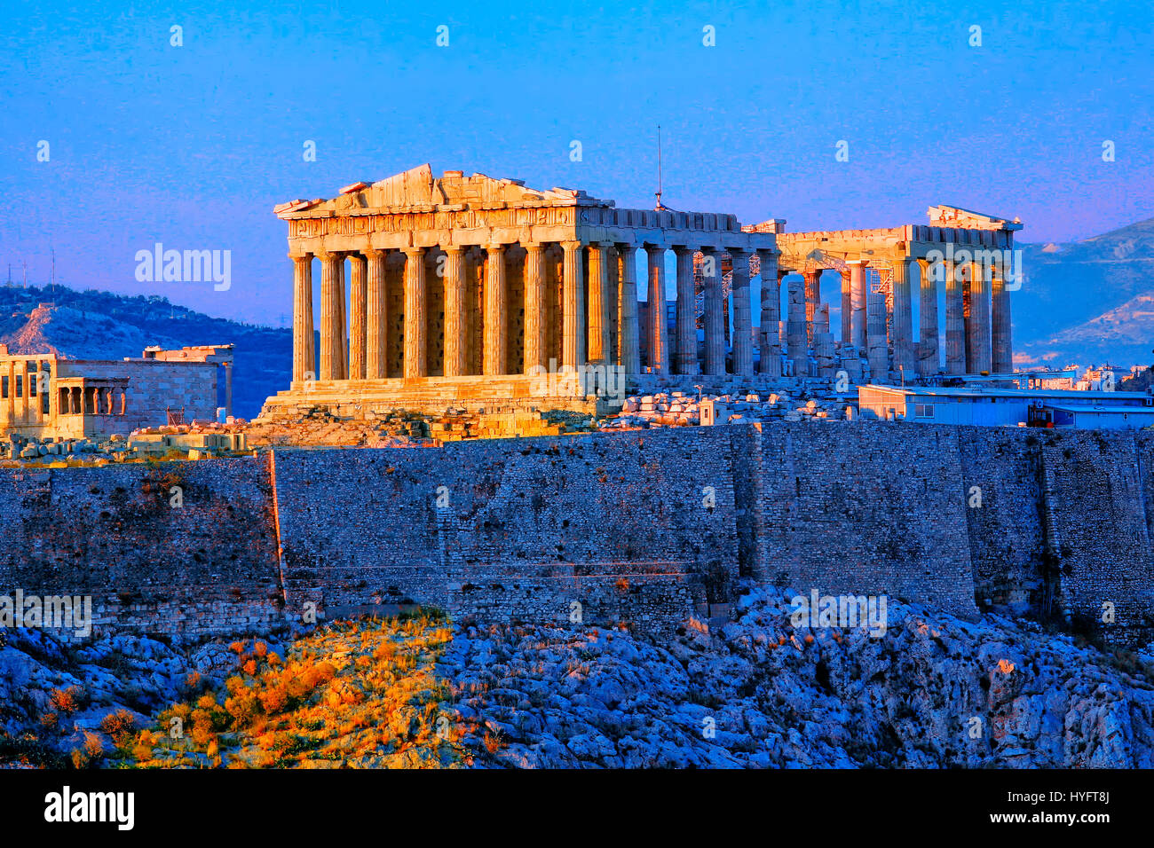 Temple of Olympian Zeus and Acropolis, Athens Stock Photo - Alamy