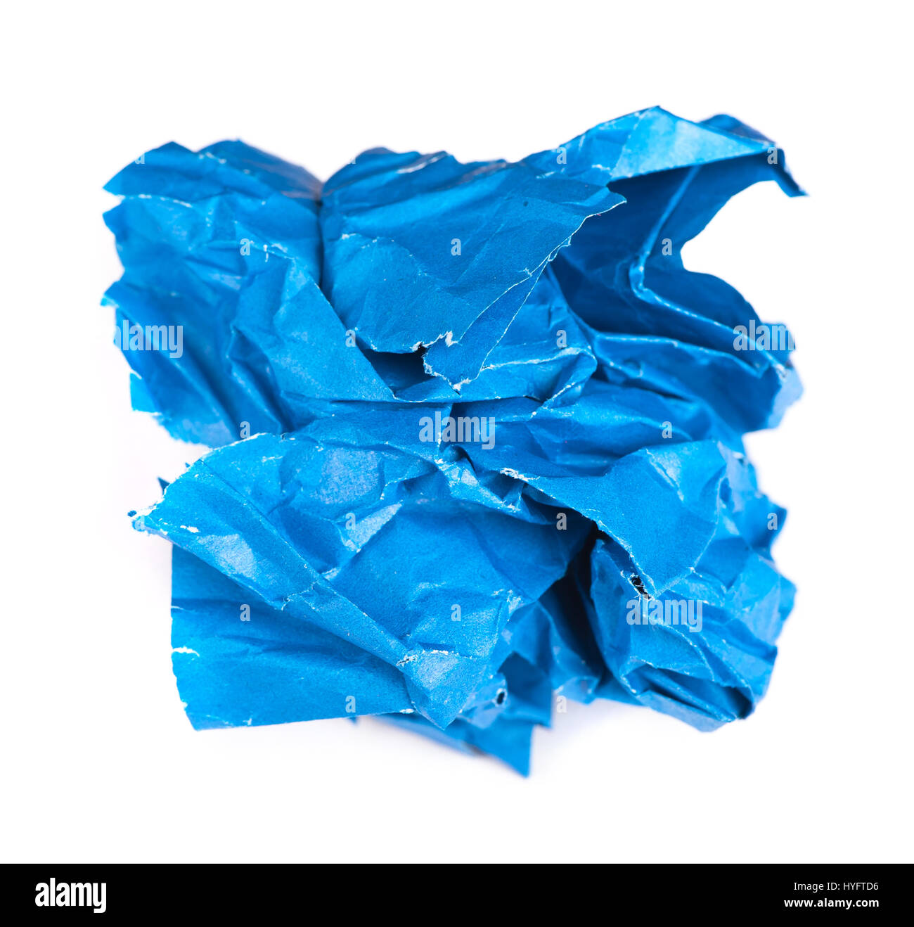 Screwed up piece of blue paper isolated on white background Stock Photo ...