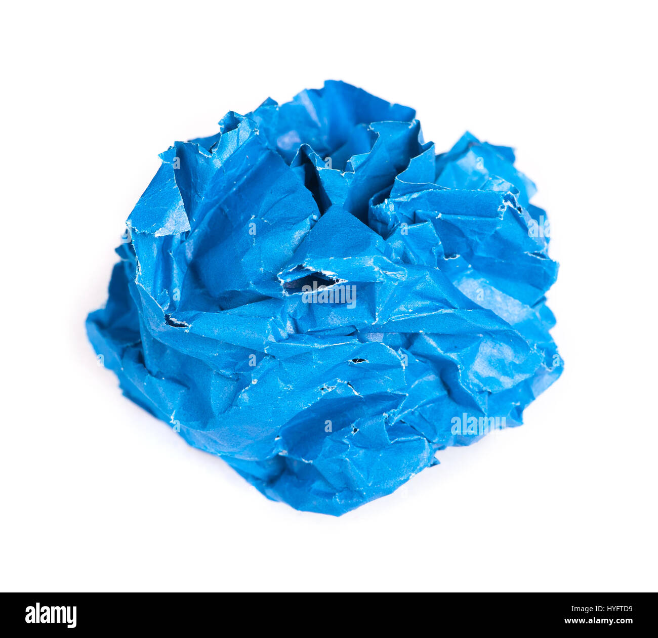 Screwed up piece of blue paper isolated on white background Stock Photo ...