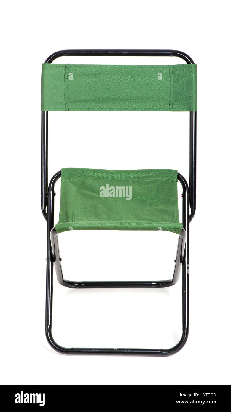 Folding chair with green fabric isolated on white background Stock ...