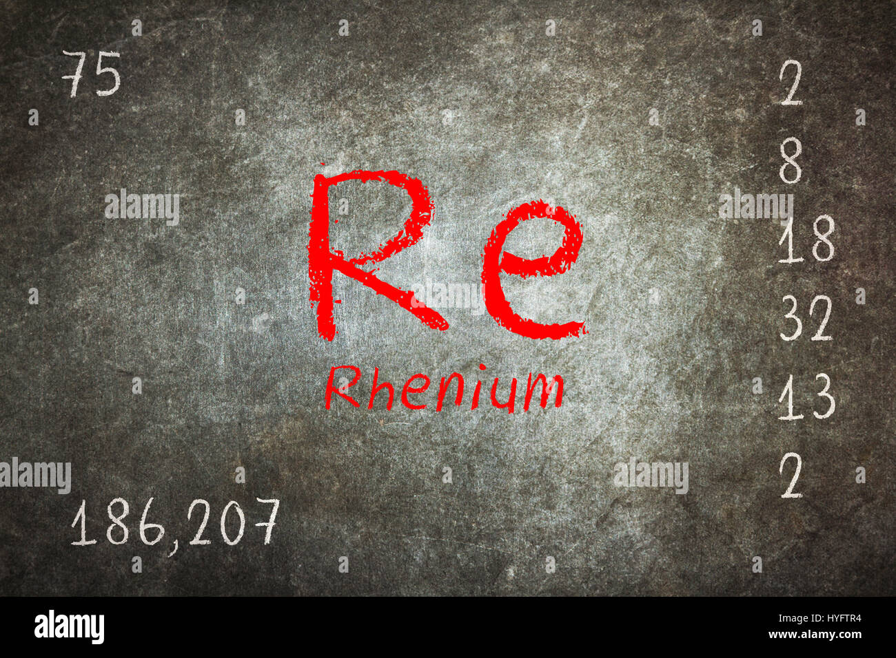 Isolated blackboard with periodic table, Rhenium, Chemistry Stock Photo ...