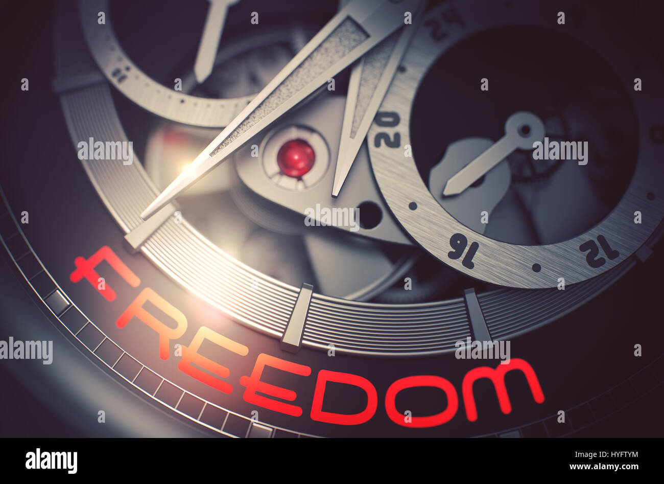 Freedom on Automatic Men Watch Mechanism. 3D Stock Photo - Alamy