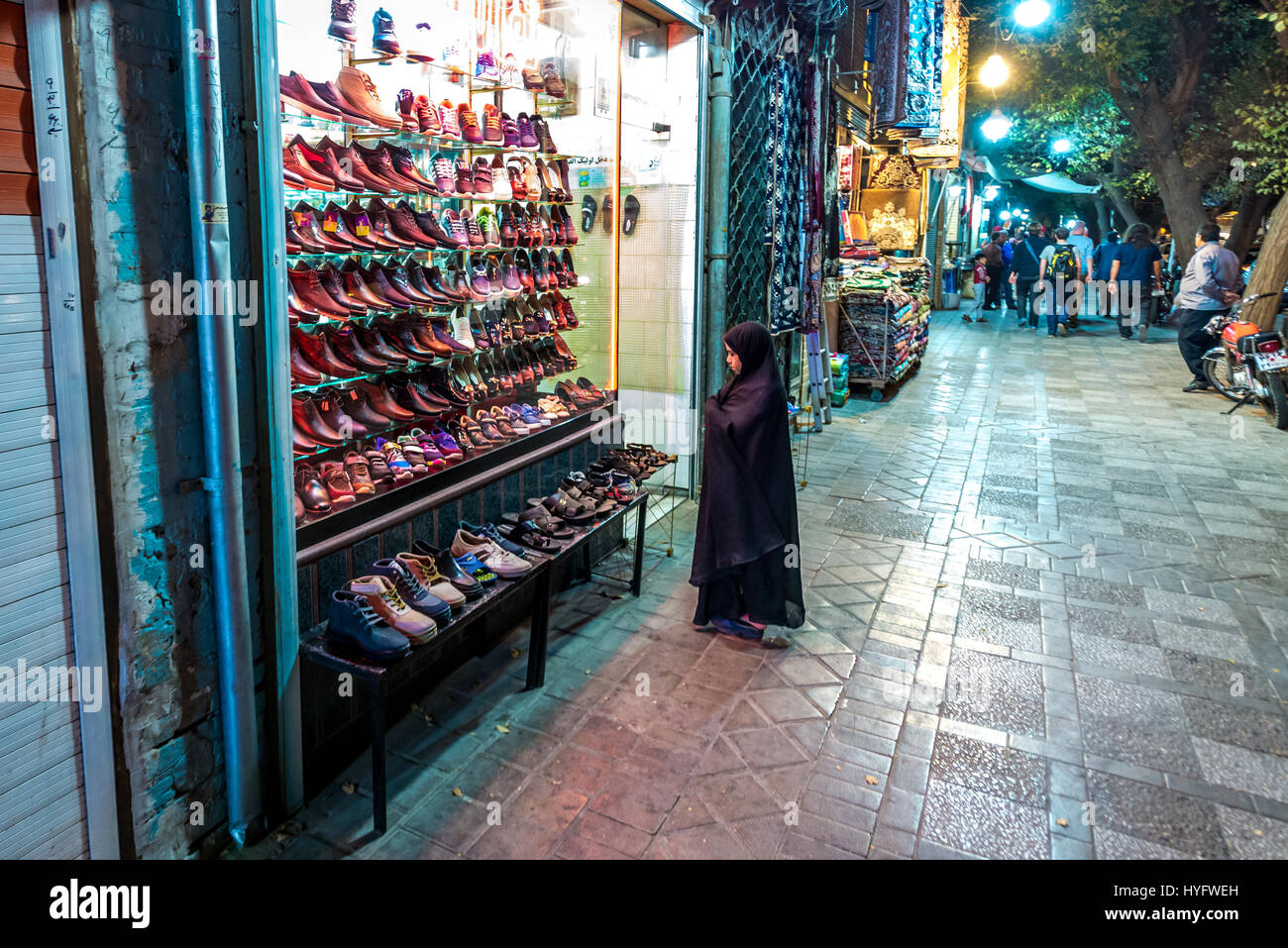 Shoe shop on Imam street in Yazd, capital of Yazd Province of Iran ...