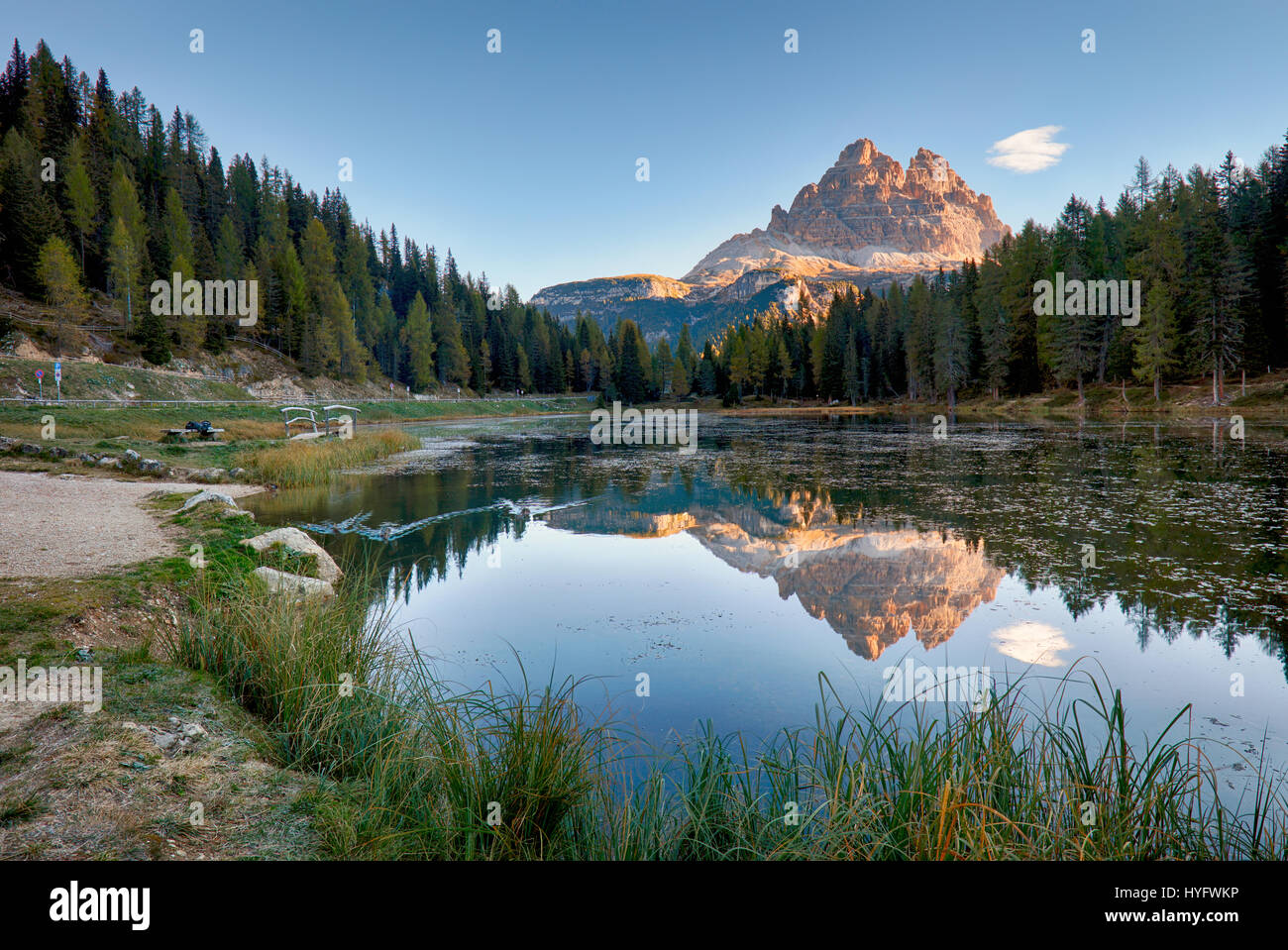 Mountain lake, Lago Antorno, Dolomites, Italy Stock Photo, Royalty Free ...