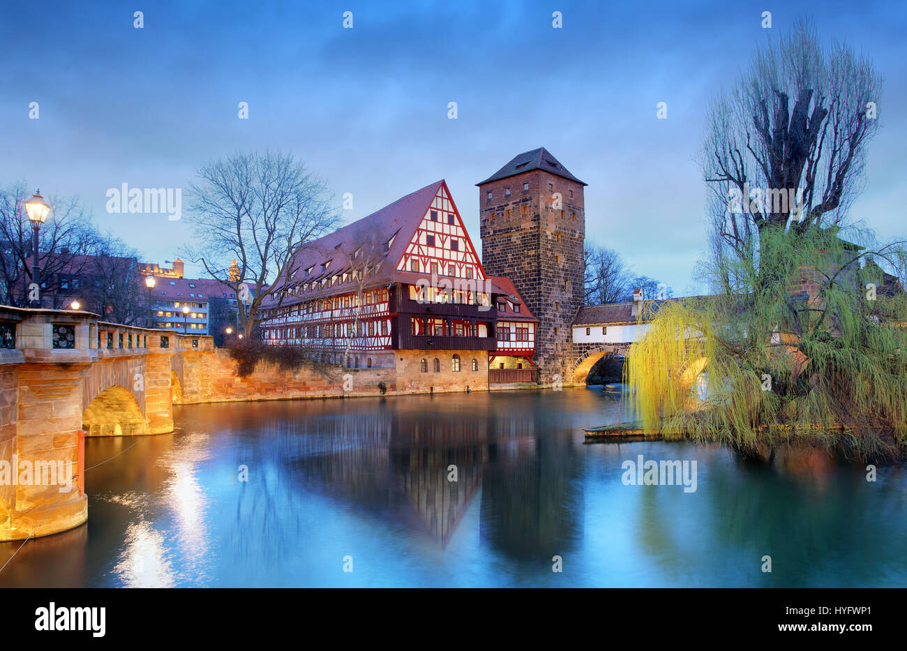 Nuremberg town, Germany, The riverside of Pegnitz river Stock Photo - Alamy
