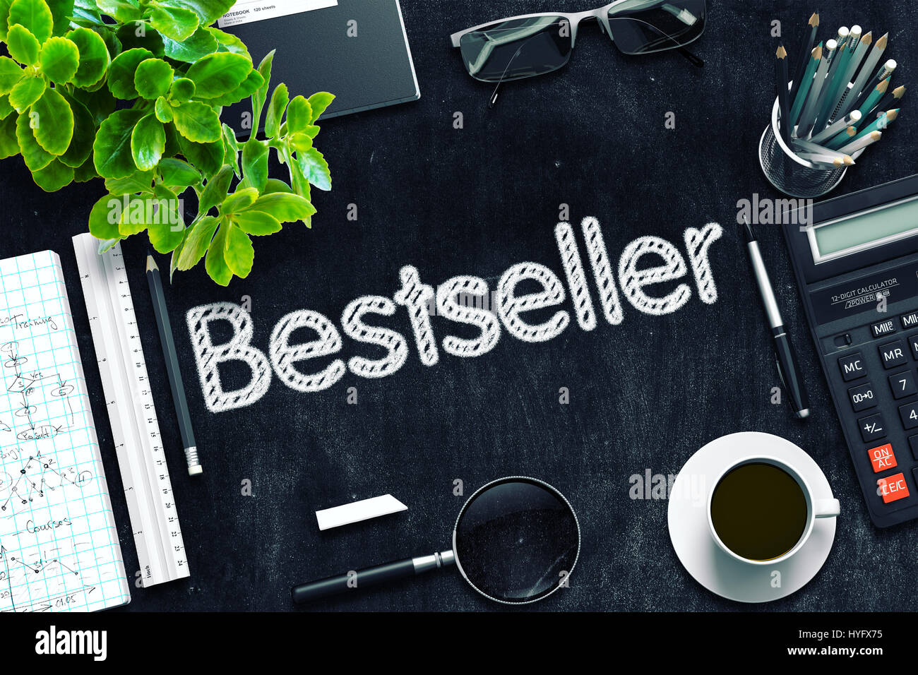 Bestseller Handwritten on Black Chalkboard. 3D Rendering Stock Photo ...