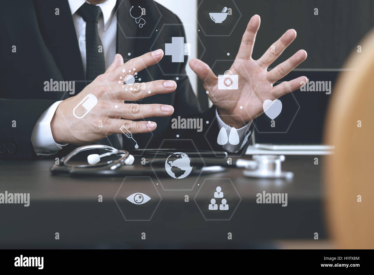 smart medical doctor working with smart phone and digital tablet ...