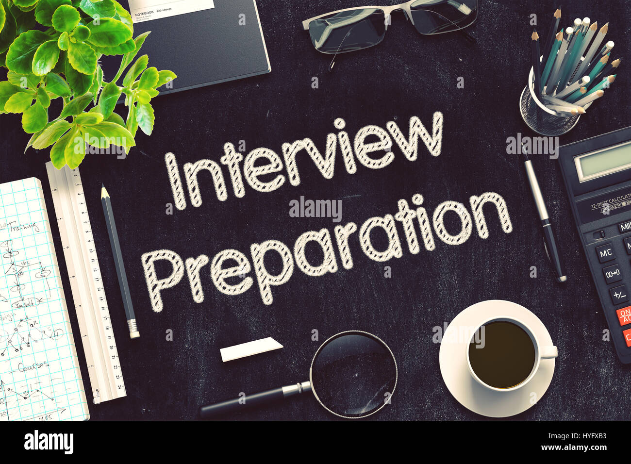 Black Chalkboard with Interview Preparation. 3D Rendering Stock Photo ...