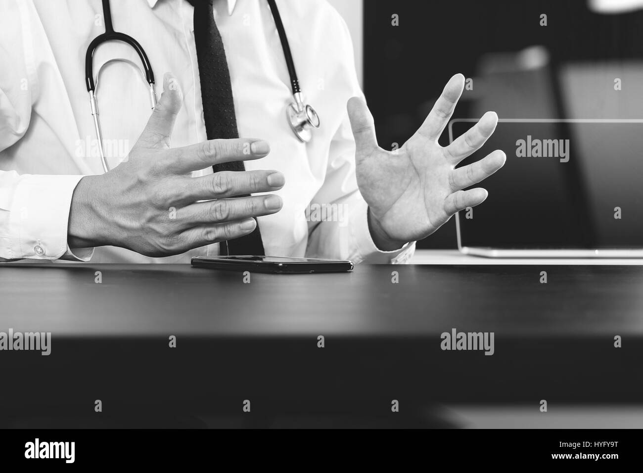 smart medical doctor working with smart phone and digital tablet ...