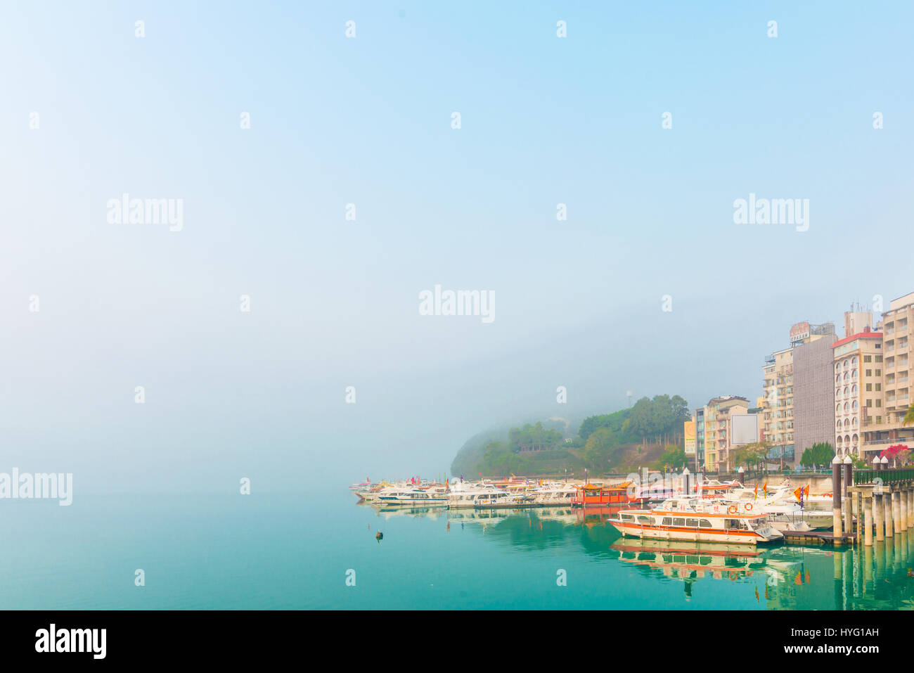 Sun Moon Lake at morning with fog, Taiwan Stock Photo - Alamy