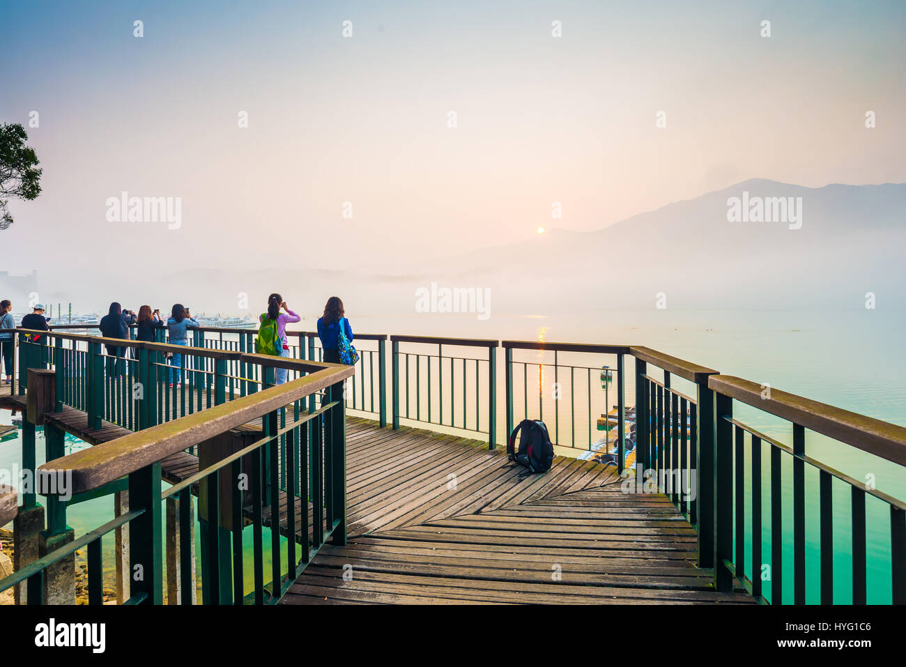 Sun Moon Lake at morning with fog, Taiwan Stock Photo - Alamy