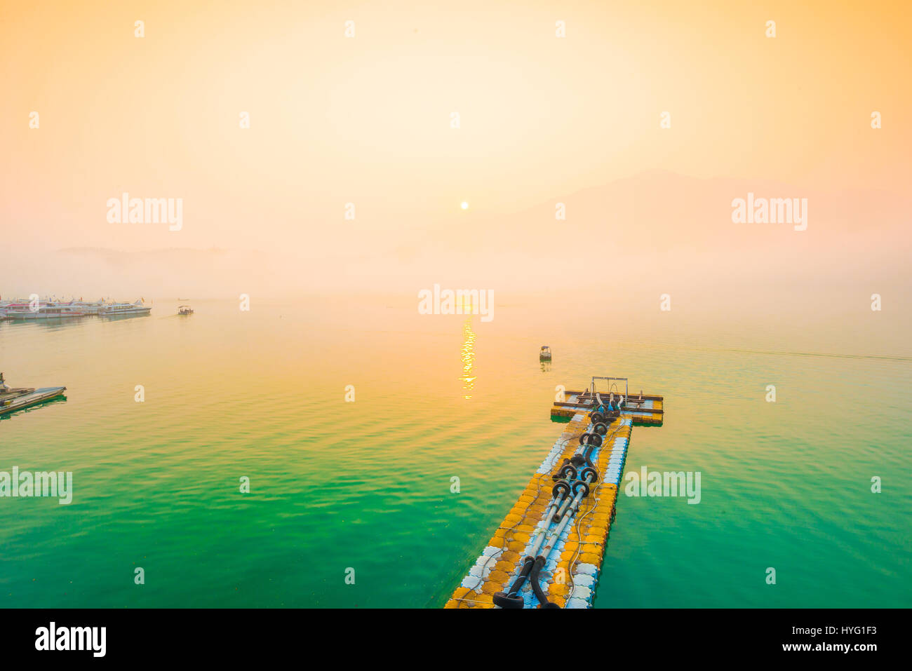 Sun Moon Lake at morning with fog, Taiwan Stock Photo - Alamy