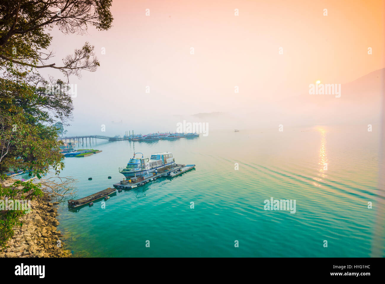 Sun Moon Lake at morning with fog, Taiwan Stock Photo - Alamy