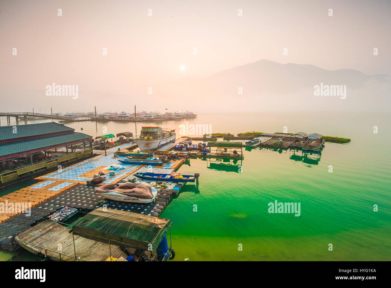Sun Moon Lake at morning with fog, Taiwan Stock Photo - Alamy