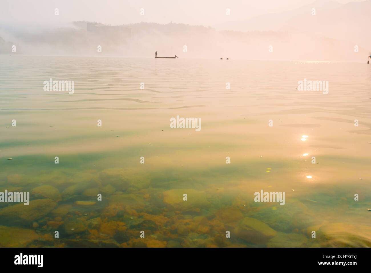 Sun Moon Lake at morning with fog, Taiwan Stock Photo - Alamy