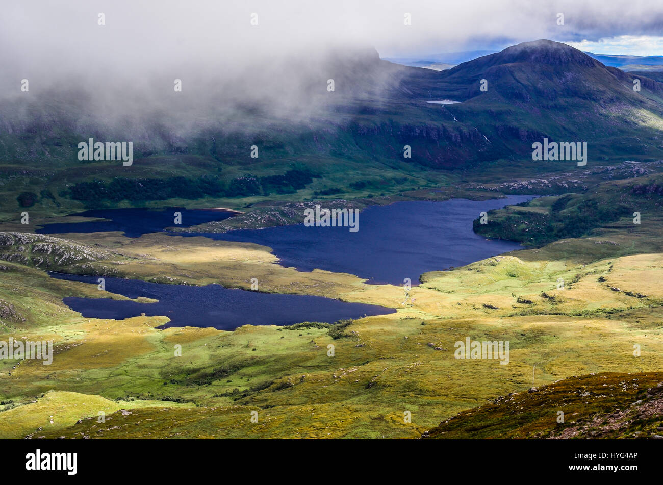 Landscape view of Inverpolly mountains and lakes in highlands of ...