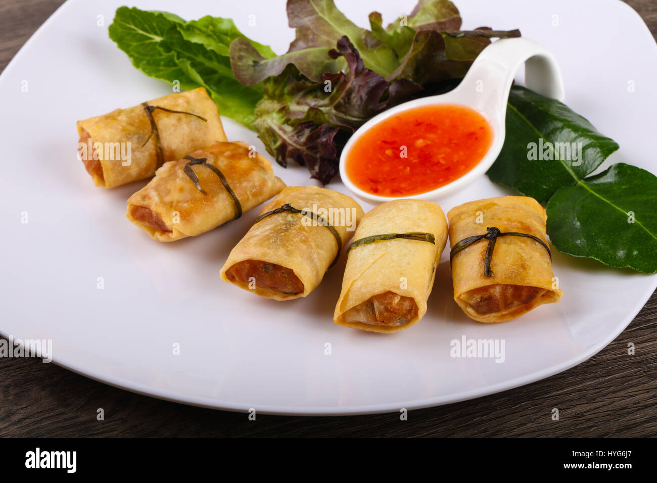Traditional Asian spring roll with shrimps and vegetables Stock Photo ...
