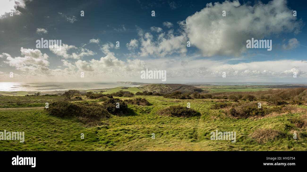 A windy bright day on top of Mottistone Down, Isle of Wight, England ...