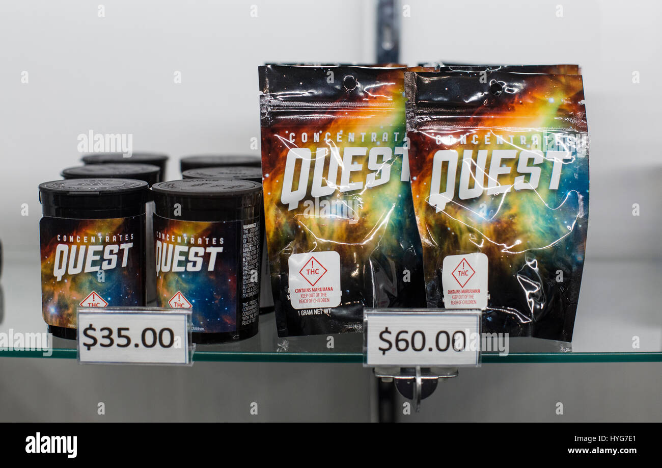 Quest Concentrates brand products for sale on a shelf in a dispensary ...