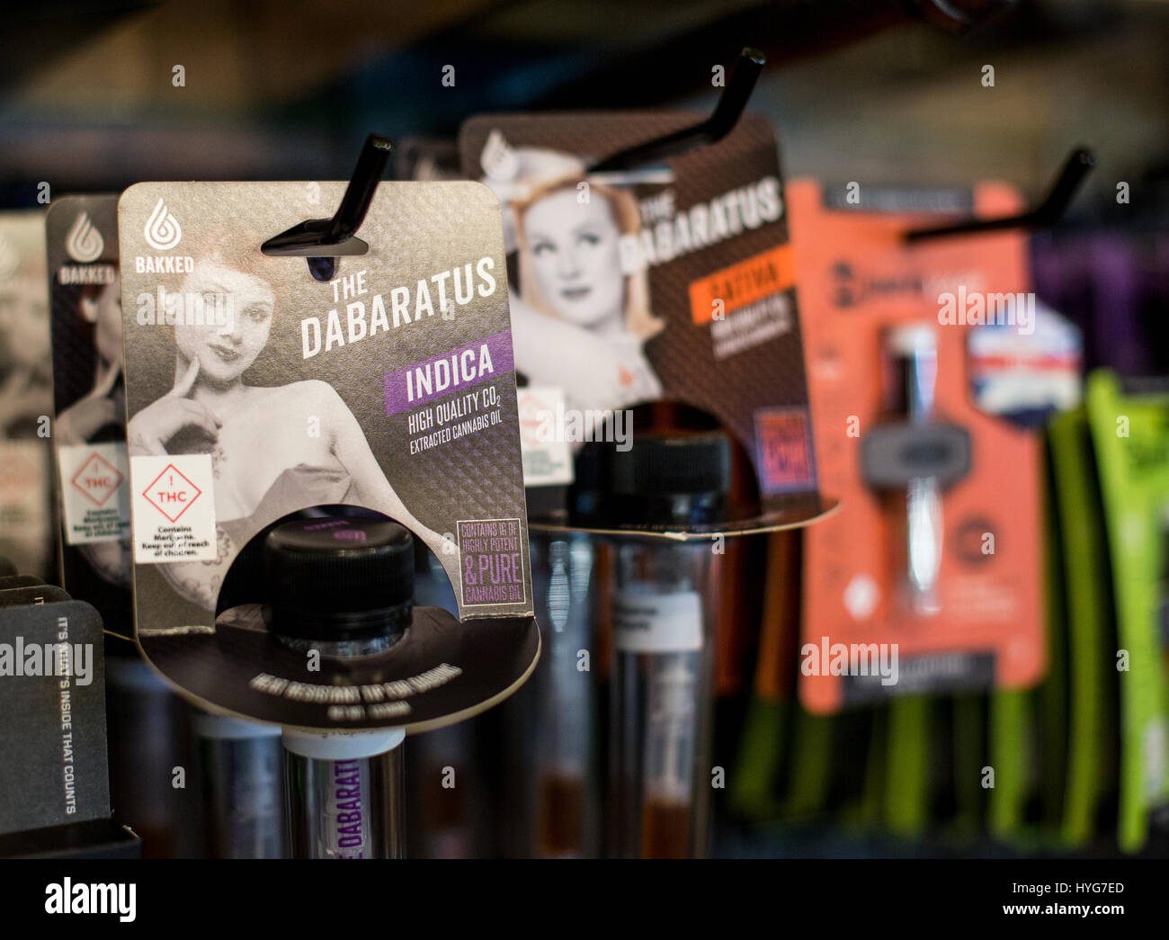 Bakked brand, The Dabaratus, dab tools on a display at a dispensary ...