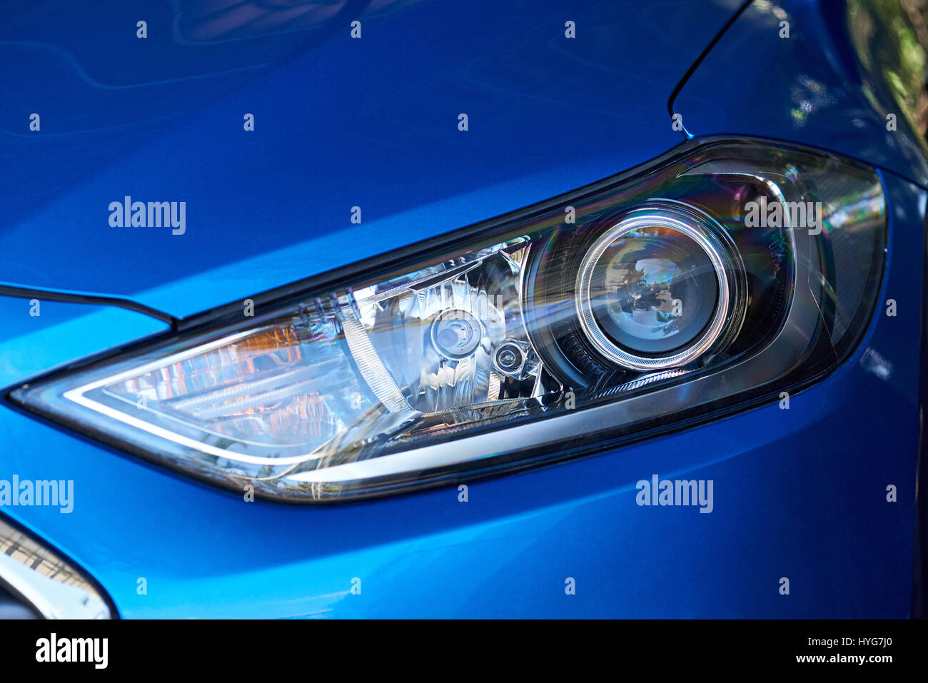 Led optic in modern blue car. Close-up of clean modern vehicle Stock ...