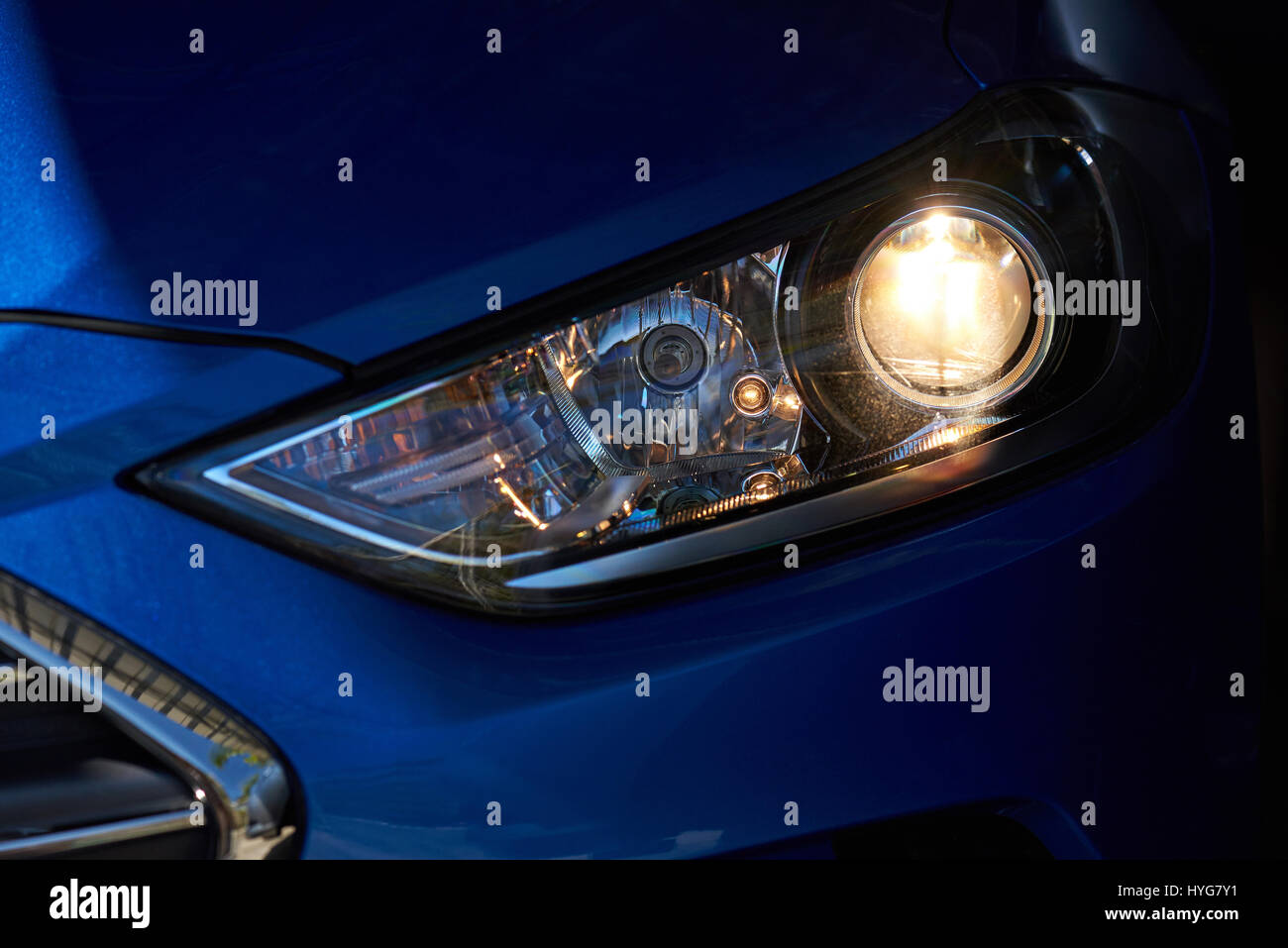 Car head light with led optic. Light from modern car led lens Stock ...