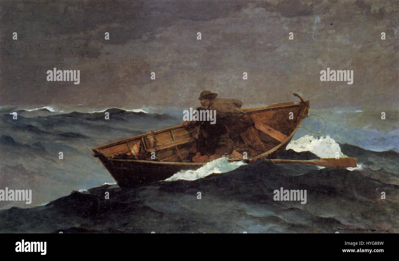 'Lost on the Grand Banks' by Winslow Homer, painted in 1885, portrays a ...