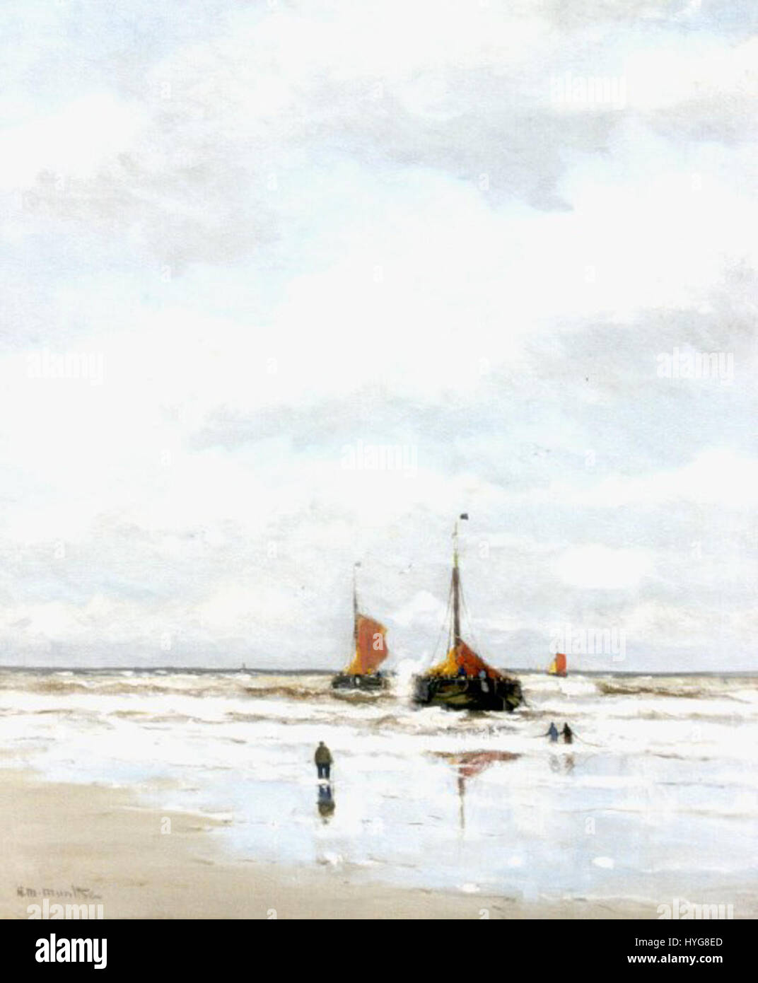 'Munthe Bomschuiten in de branding' is a painting by Dutch artist Johan ...