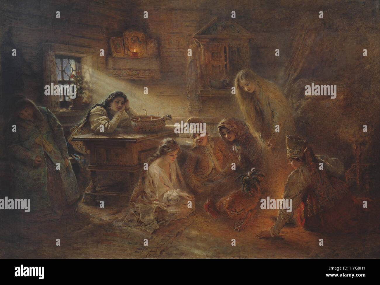 Konstantin Makovsky's Christmastide Divination depicts a traditional ...