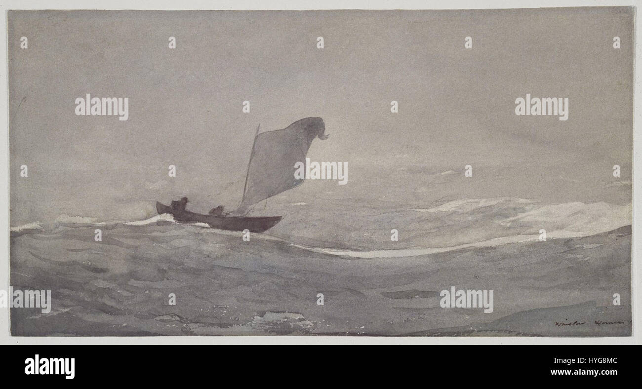 'Blown Away' by Winslow Homer depicts a dramatic seascape where a ...